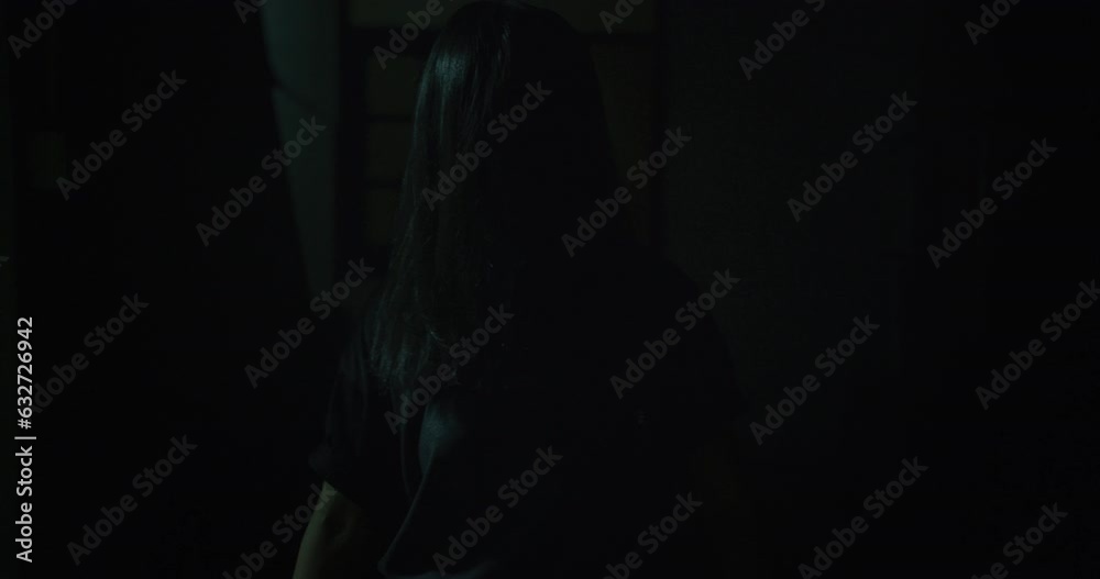 Horror scene of a mysterious Scary Asian ghost woman creepy have hair ...