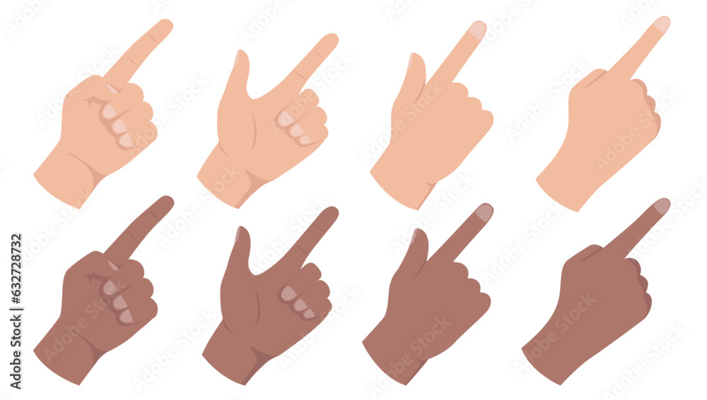 Hands pointing vector collection - Set of various diverse human hands ...