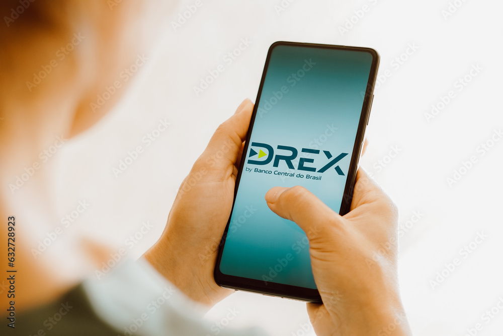 August 8, 2023, Brazil. In this photo illustration, the Drex logo seen ...