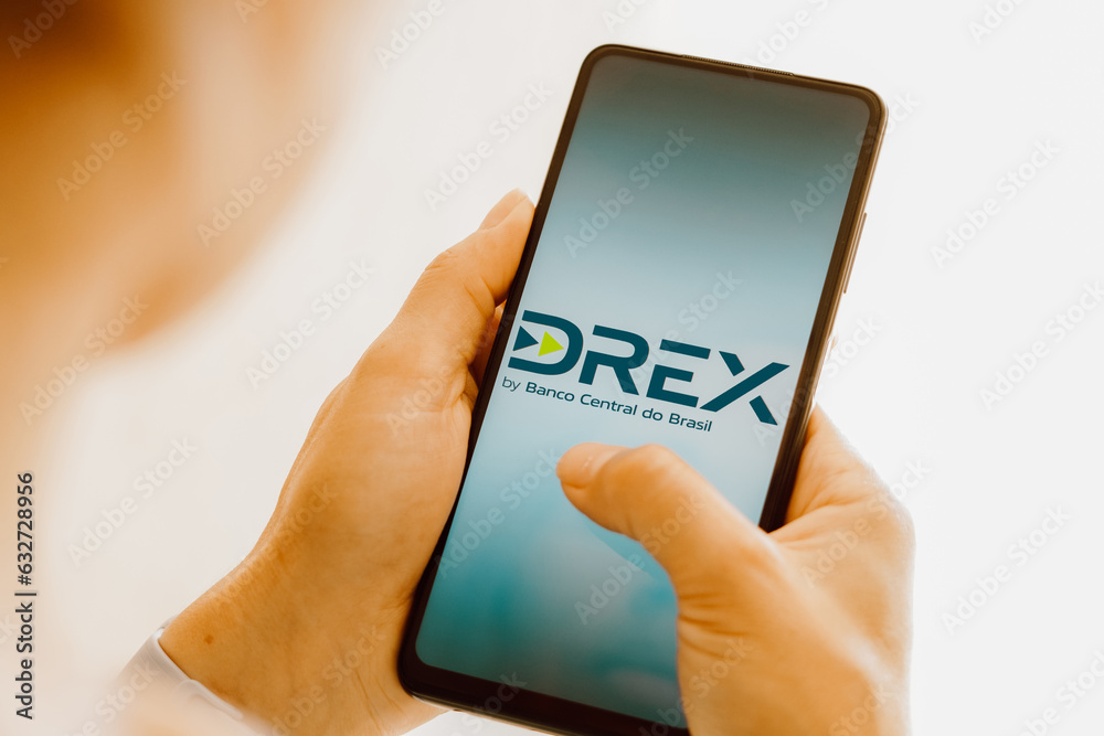 August 8, 2023, Brazil. In this photo illustration, the Drex logo seen ...