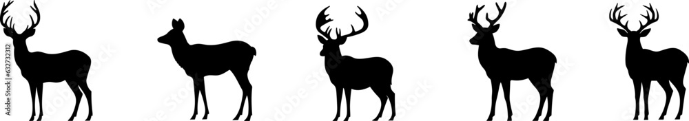 Collection of black deer icons.Logo of deer.Deer simple icon.Reindeer ...