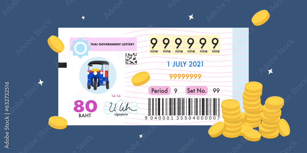 Flat design of Thailand lottery ticket with hypothetical numbers, QR ...