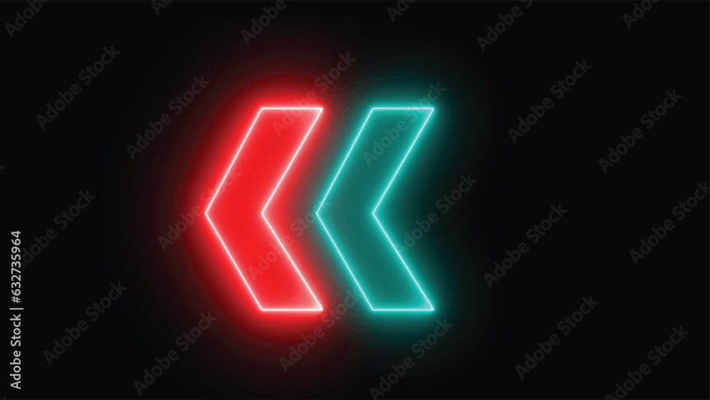 Red and blue color neon left direction in the night. Glowing red and ...