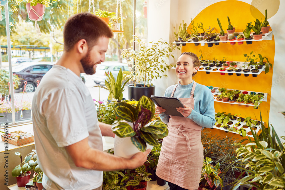 beautiful caucasian female employee owner serving customer smiling in ...
