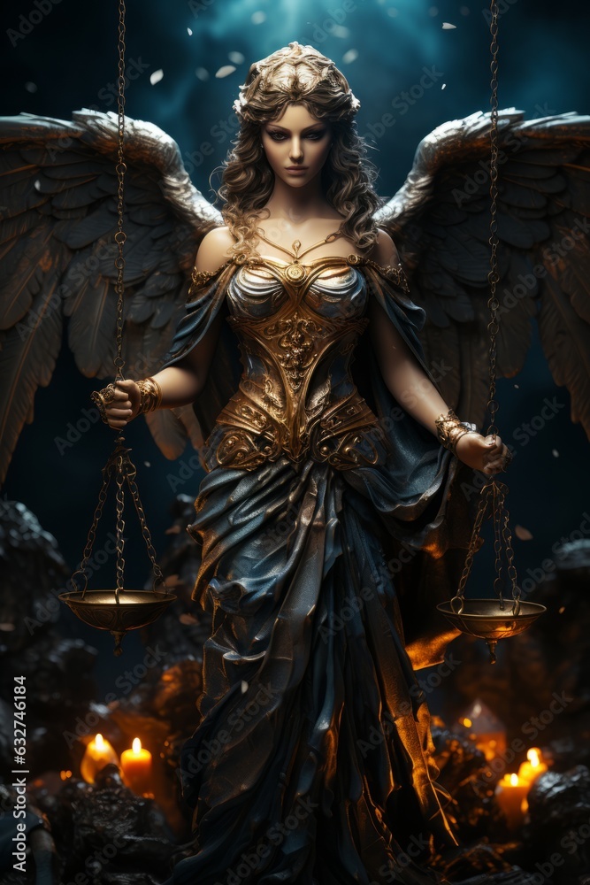 statue of an angel with the scales of justice in his hands. Made in AI ...