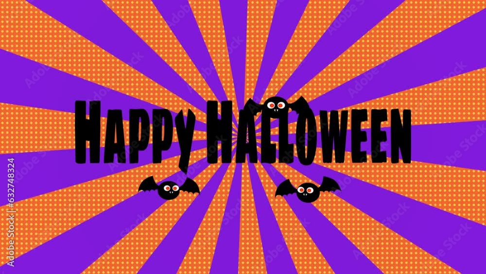 Happy Halloween animated black wiggle text with three bats flying in a ...