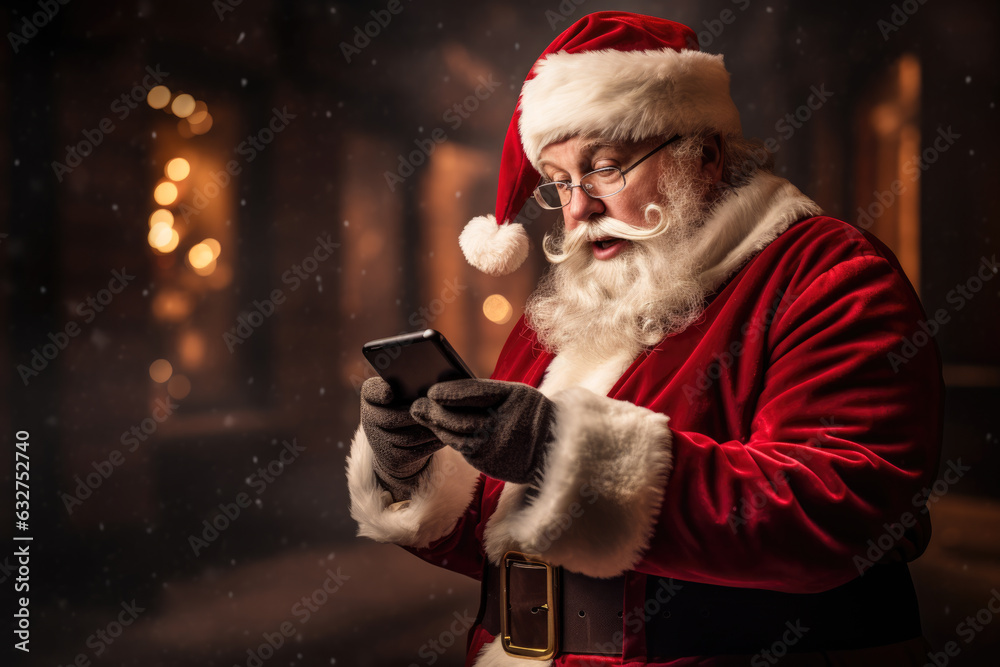 Santa Claus using smartphone Stock Illustration | Adobe Stock