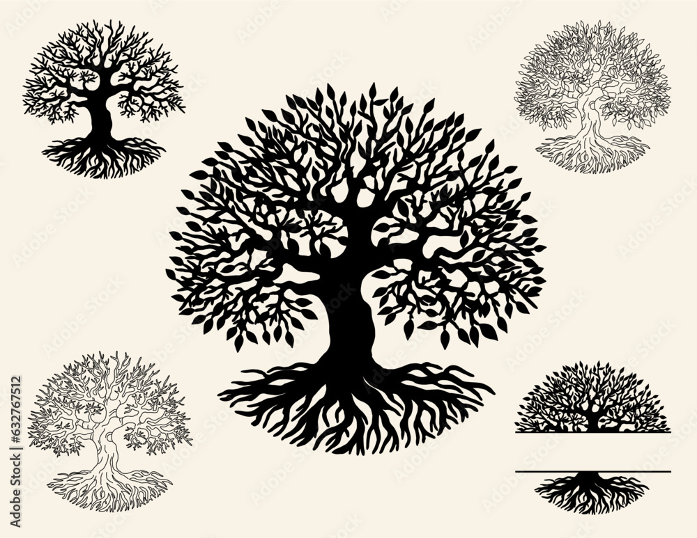 Ancient Tree of Life Vector Set, Hand-drawn Tree Clipart, Family Name ...