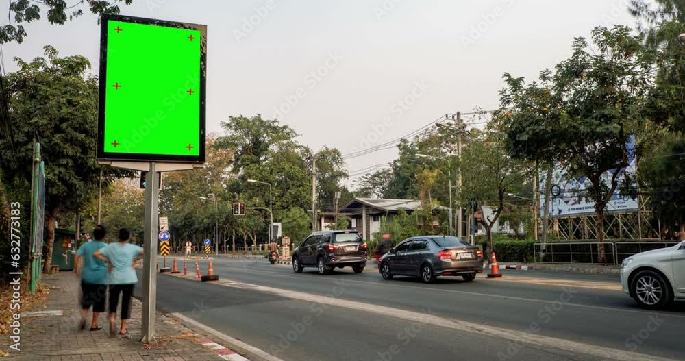 commercial hd media chroma Billboard with a Green Screen in street city ...