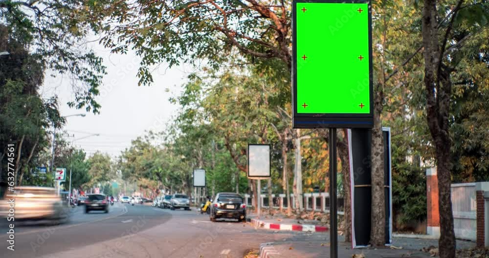 commercial hd media chroma Billboard with a Green Screen in street city ...