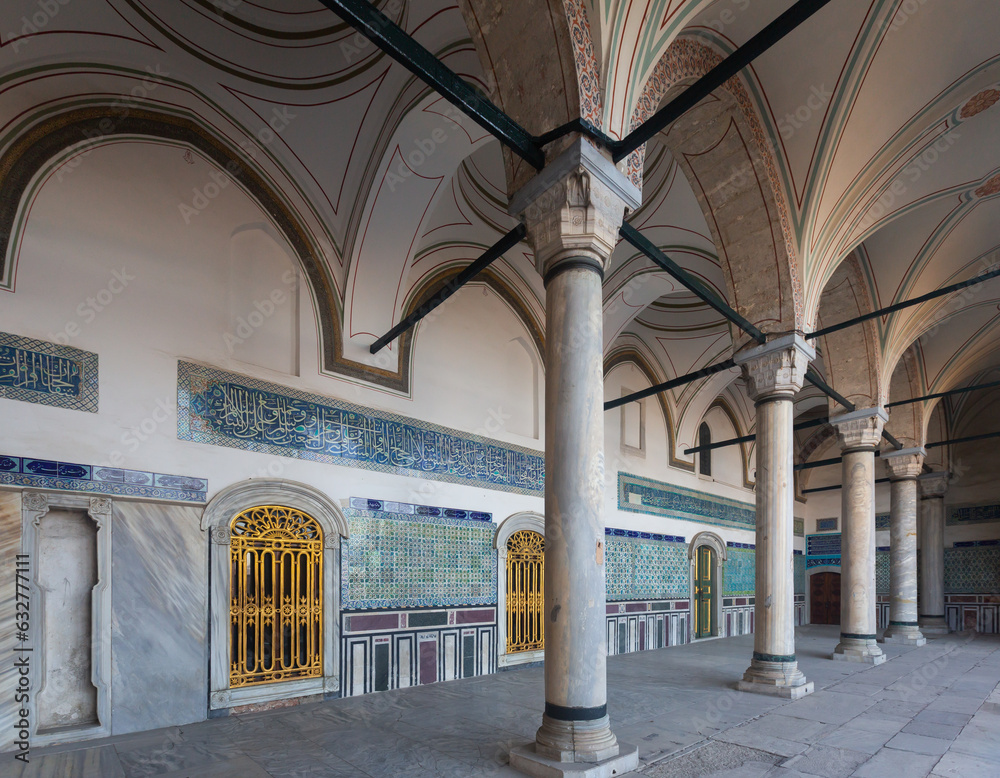 Architecture of Imperial Topkapi Palace pavilion with vaulted ceiling ...