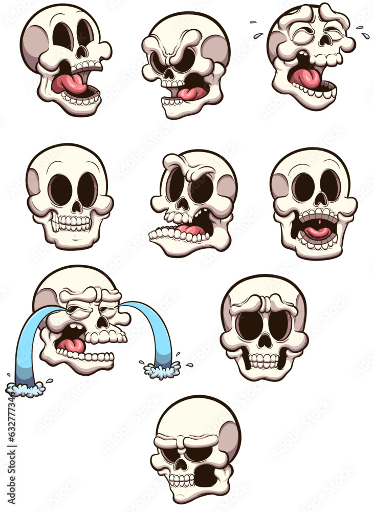 Cartoon Skulls With Different Expressions. Vector illustration with ...