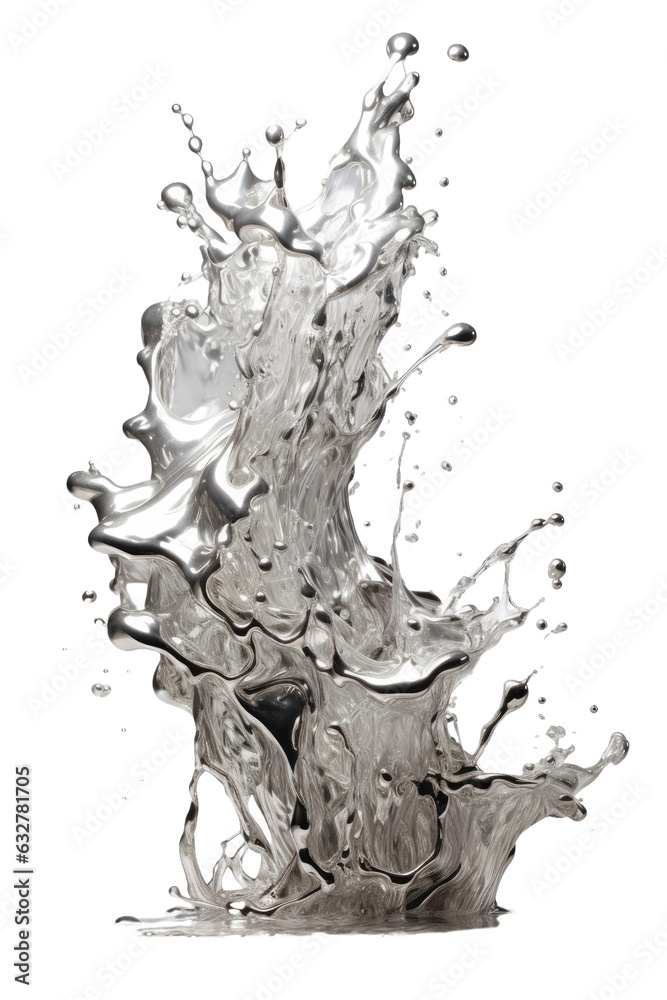 glistening molten silver splash erupting frozen in an abstract ...