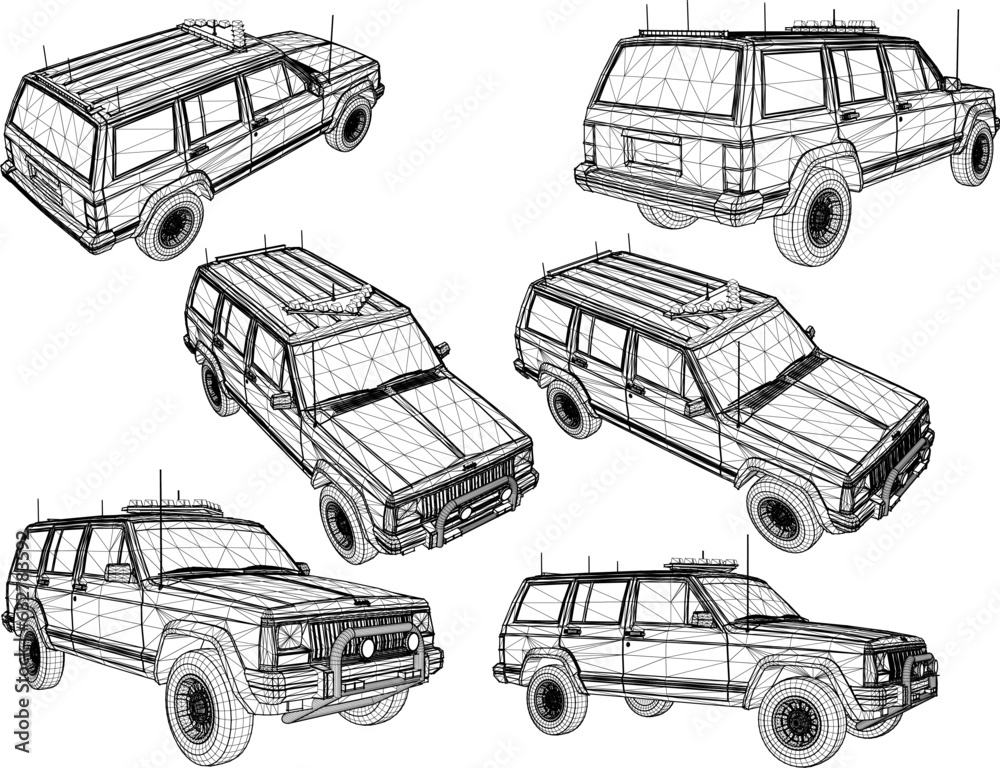 Vector sketch illustration of police 4wd car design for forest and ...