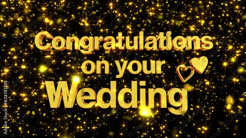 [Congratulations on your wedding] Sans-serif, Background Gold Confetti ...