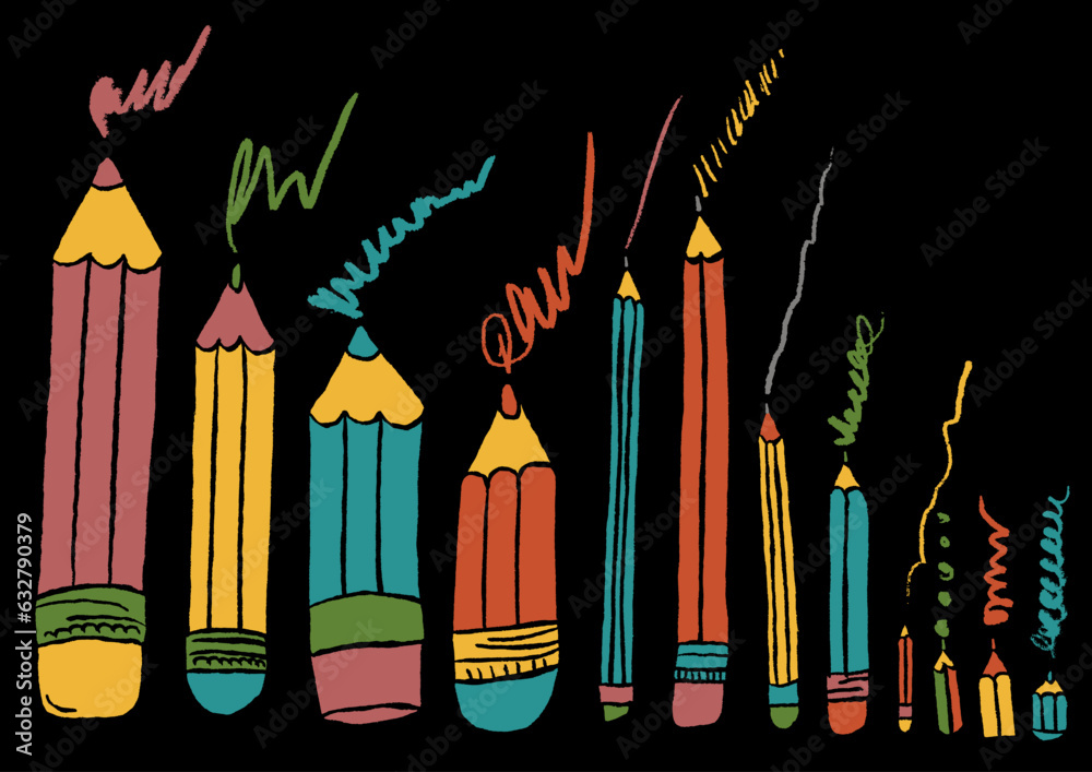 Pencils set. Hand drawn crayons collection. Colourful isolated elements ...
