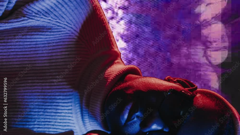 Vertical video. Digital stress. Information overload. Red blue neon ...