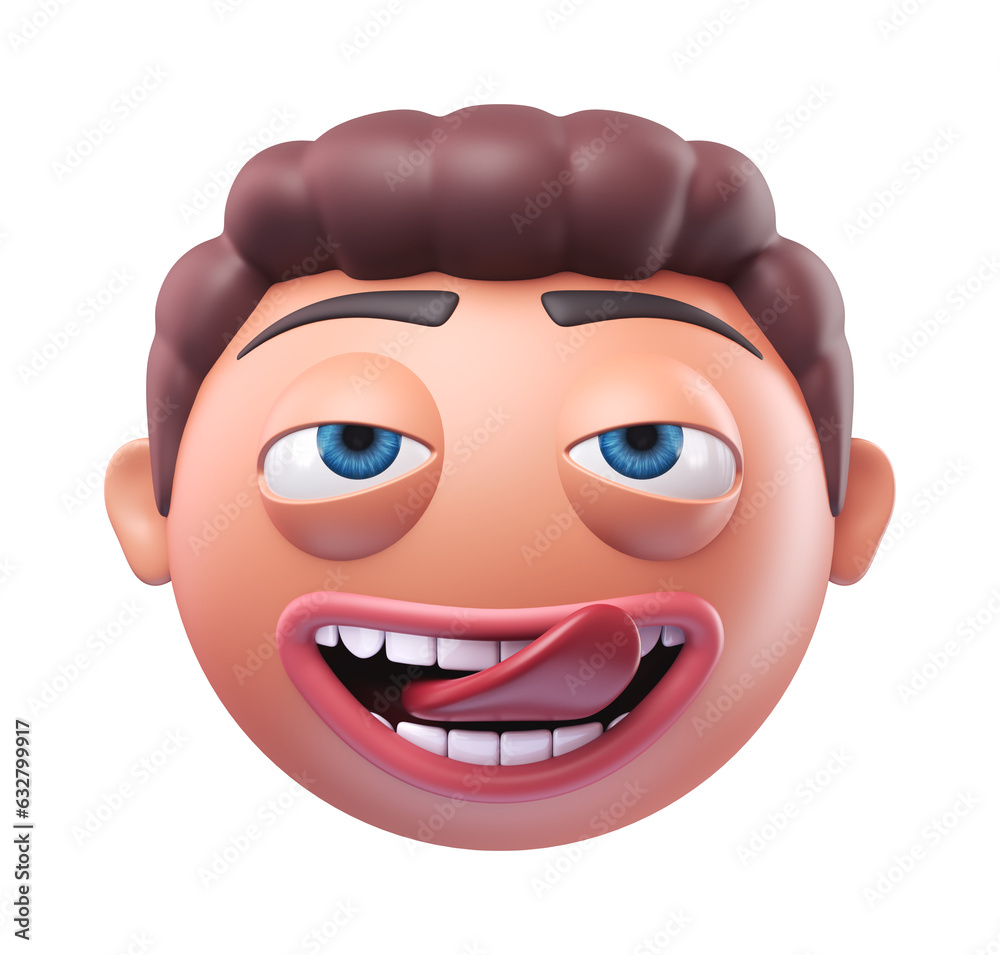 Emoji face savoring food of funny man. Cartoon smiley on transparent ...