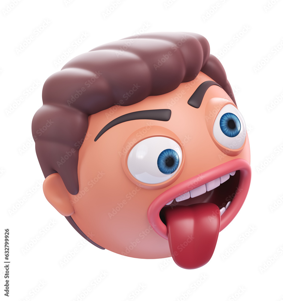 Emoji zany face of funny man. Cartoon smiley on transparent background ...