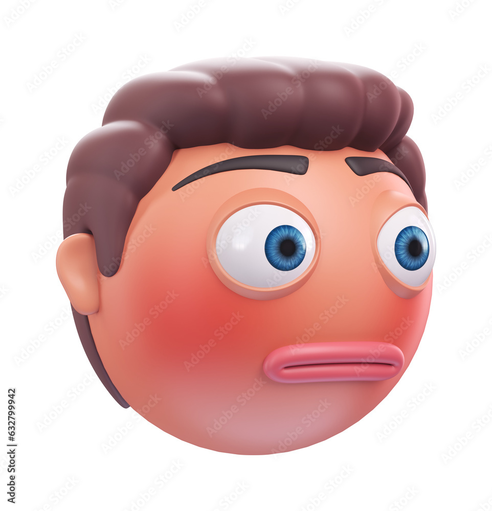 Emoji flushed face of funny man. Cartoon smiley on transparent ...
