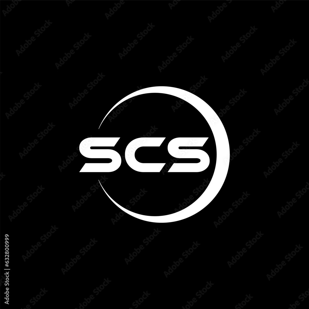 Vecteur Stock SCS letter logo design with black background in ...