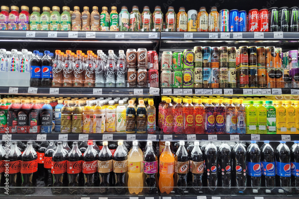 PENANG, MALAYSIA - 30 JULY 2023: Within a convenience store in Penang ...