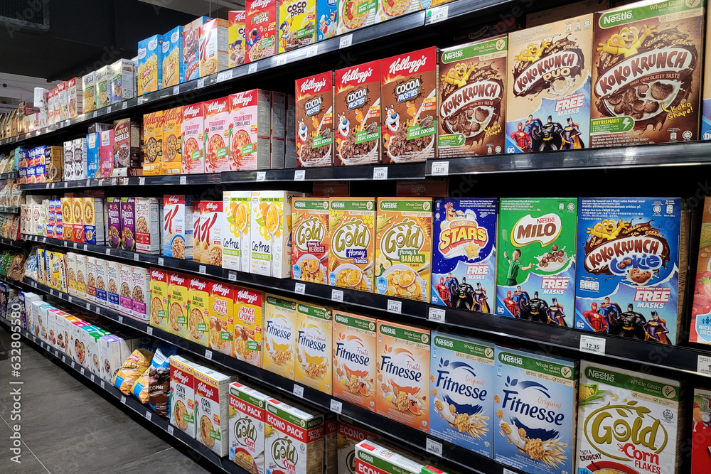 Penang, Malaysia - 30 July 2023: Various brands of breakfast cereals ...