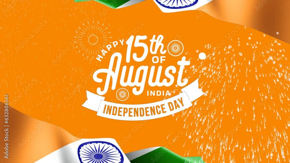 Happy 15th August Indian Independence Day greeting animation, lettering ...