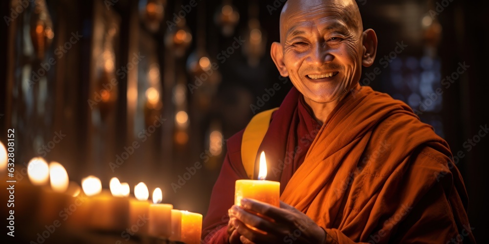 illustration of a wise old Asian monk ,pray, Ancient Temple, generative ...