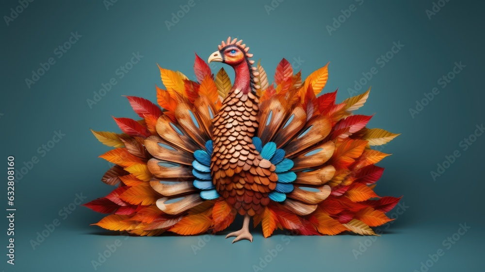 autumn leaves forming the shape of a turkey thanksgiving background ...