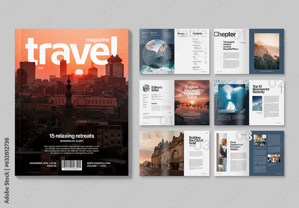 Travel Magazine Layout Stock Template | Adobe Stock