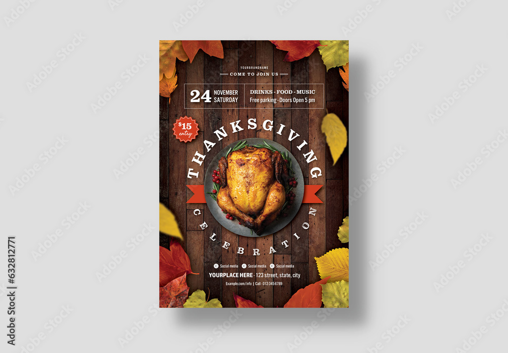 Thanksgiving Dinner Flyer Poster Layout Stock Template | Adobe Stock
