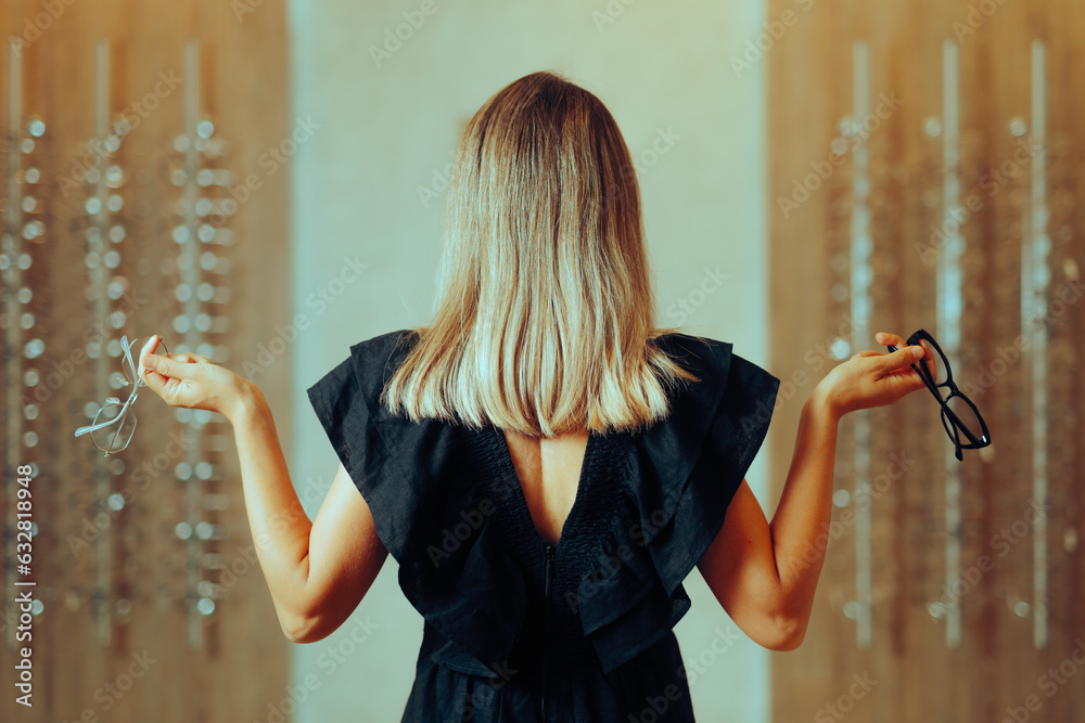 Unrecognizable Woman Choosing Between two Eyeglasses Frames. Customer ...