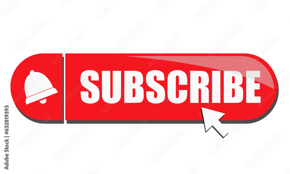 Glossy Subscribe Button with Notification Bell and Arrow Mouse Pointer ...
