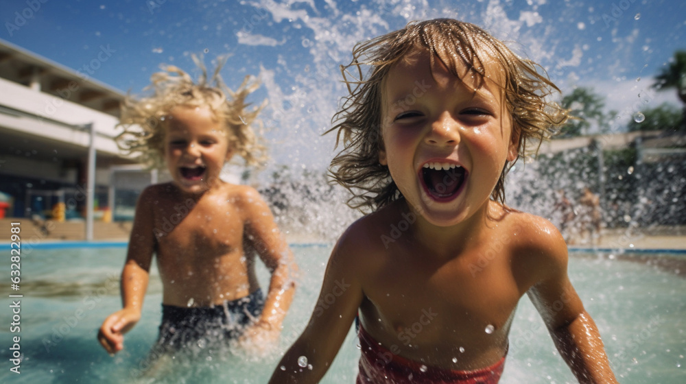 summer holiday fun vacation with kids playing in swimming pool with ...