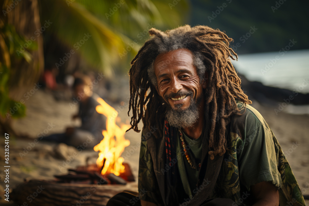 Jamaican old black man with dreadlocks happy on the beach Stock Photo ...