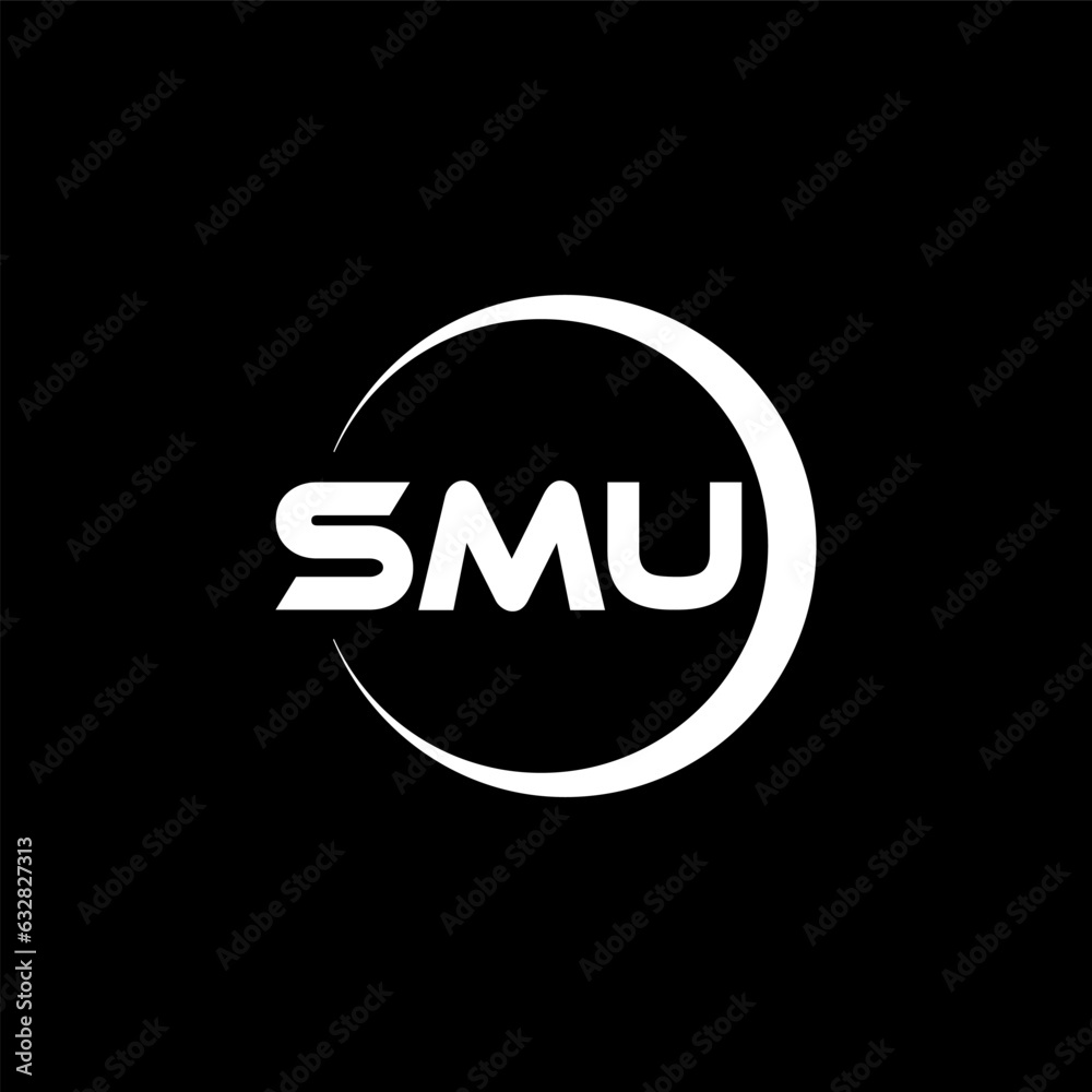 SMU letter logo design with black background in illustrator, cube logo ...