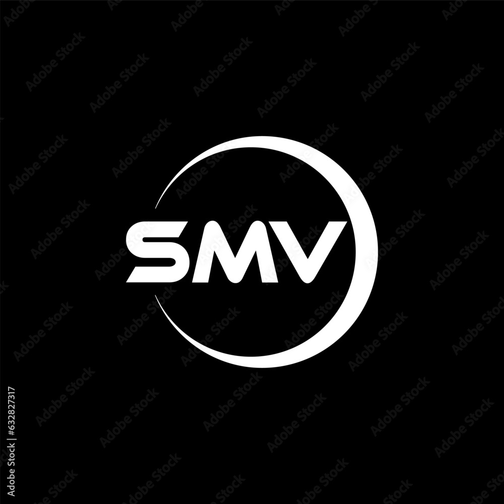 SMV letter logo design with black background in illustrator, cube logo ...
