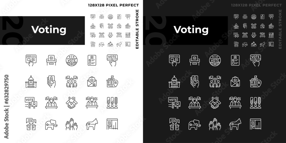 Pixel perfect voting linear icons set for dark and light mode, isolated ...