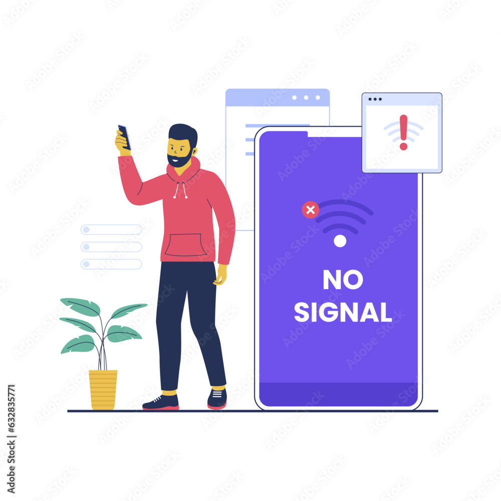 Concept illustration of lost wireless connection technology. Flat ...