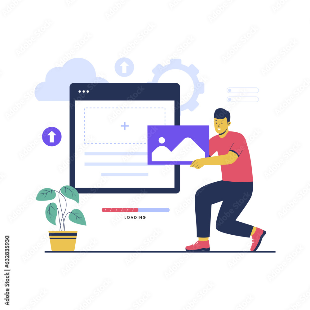 Concept illustration of image upload technology. Flat vector ...