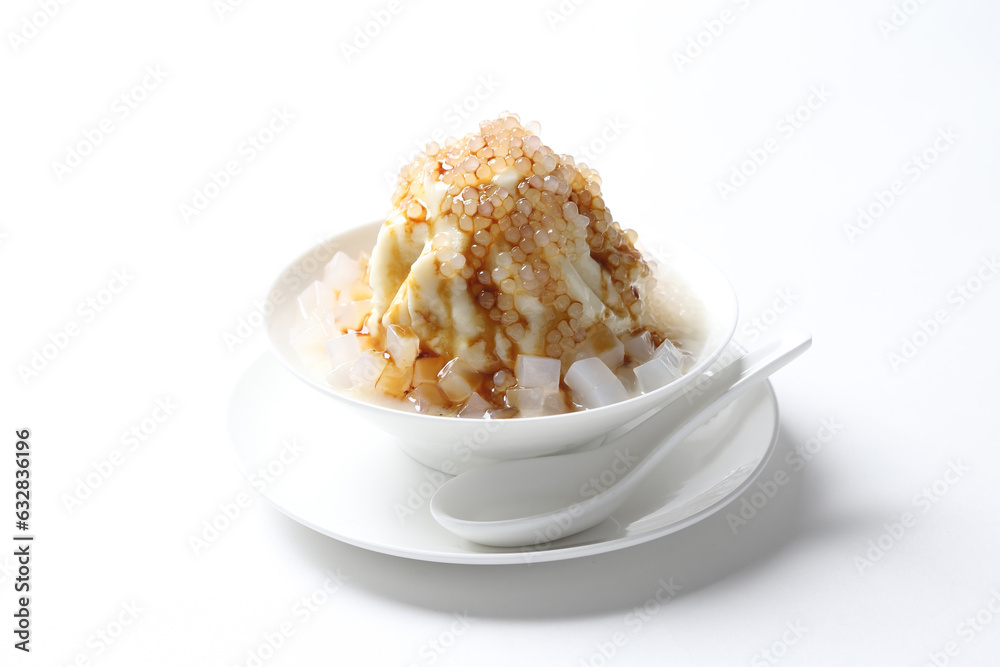 chilled soya pudding jelly with sea coconut sago ice snow kacang cendol ...