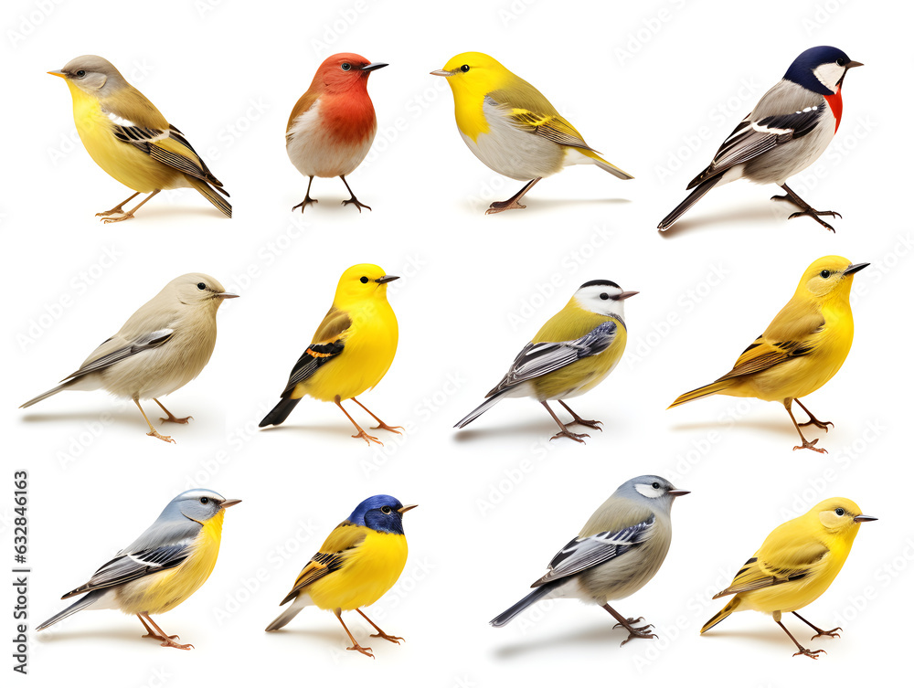 Set of colorful birds on white background. Used for making posters ...