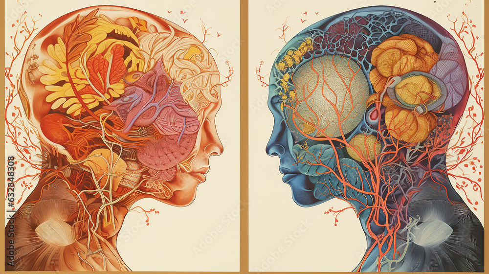 Concept art of a human brain ai generative brain psychology. Close up ...