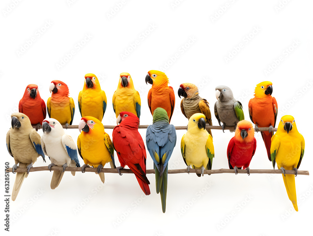 Set of colorful parrots on white background. Used for making posters ...