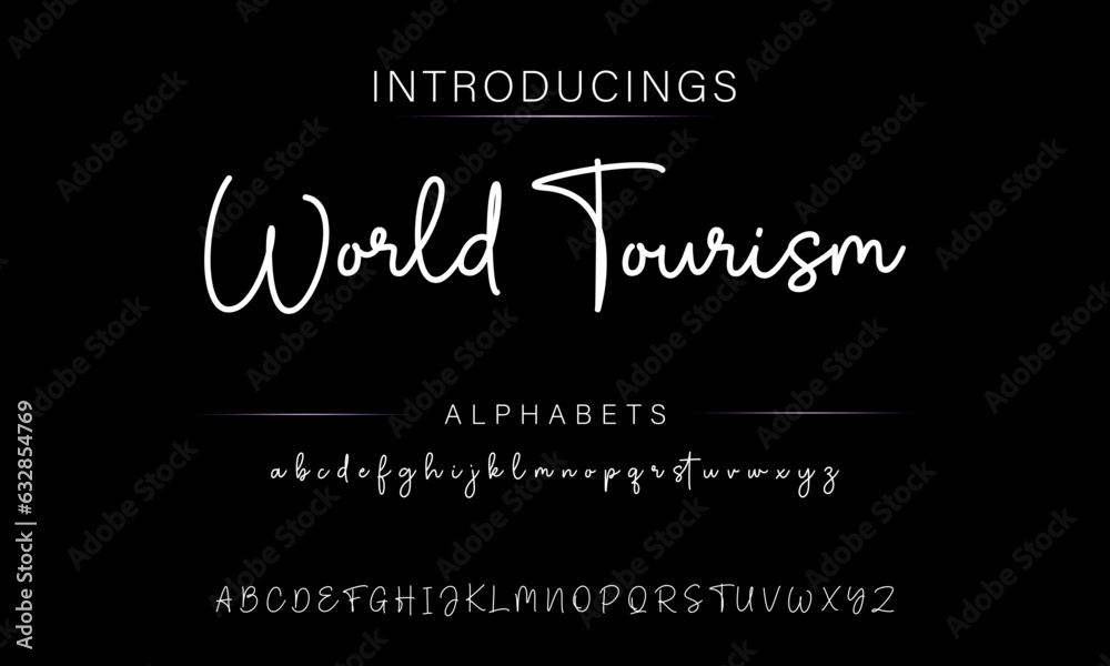 World Tourism Hand drawn vector alphabet. Modern monoline signature ...
