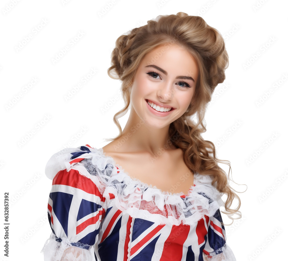 Beautiful British woman smiling happily on transparent background Stock ...