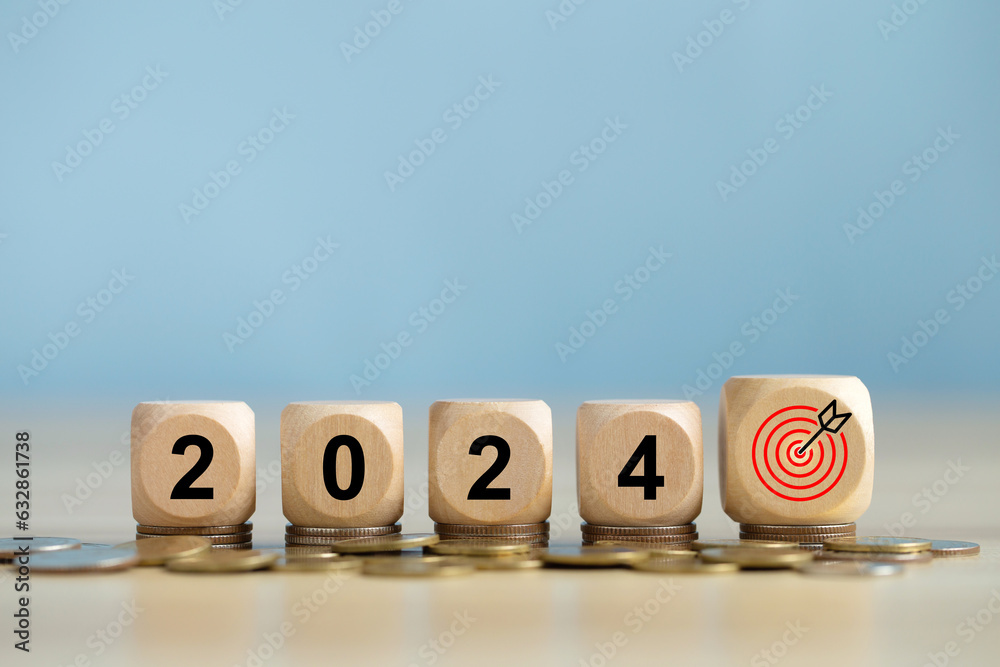 2024 target business cost and budget planning.Wooden cubes with 2024 ...