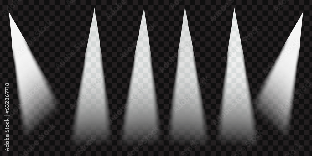 Set Of Spotlight Isolated On Black Transparent Background. Vector ...