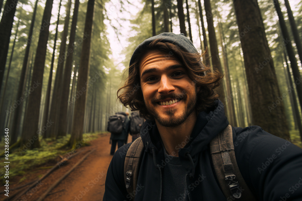 Generative AI picture image of wanderer person in touristic gear ...